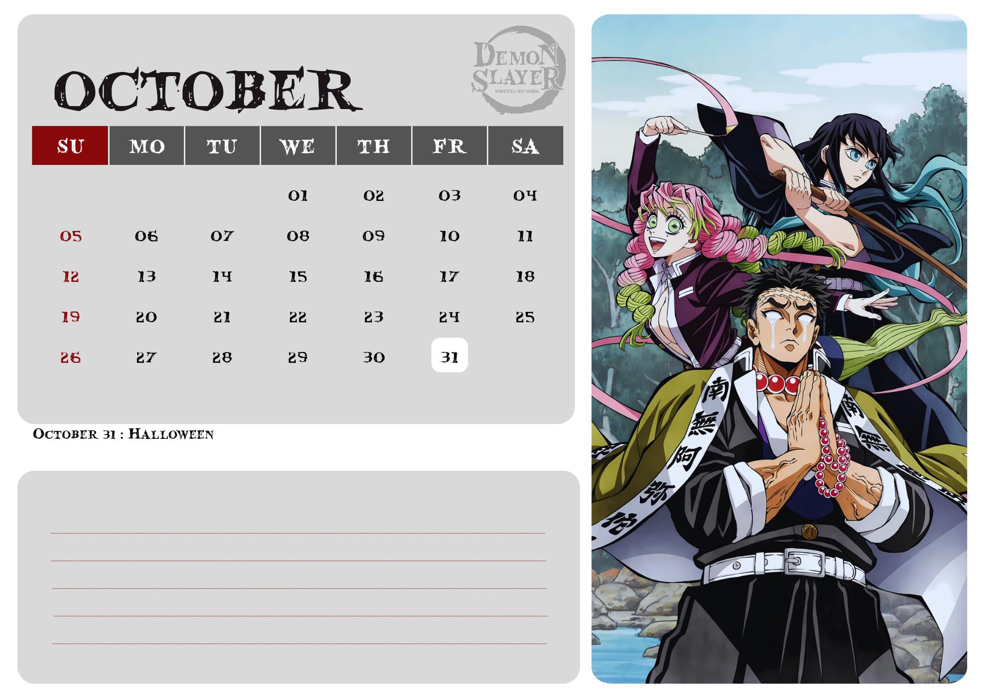 Anime Calendar 2025 DEMON SLAYER Inspired 2 Designs Printable PDF and ...