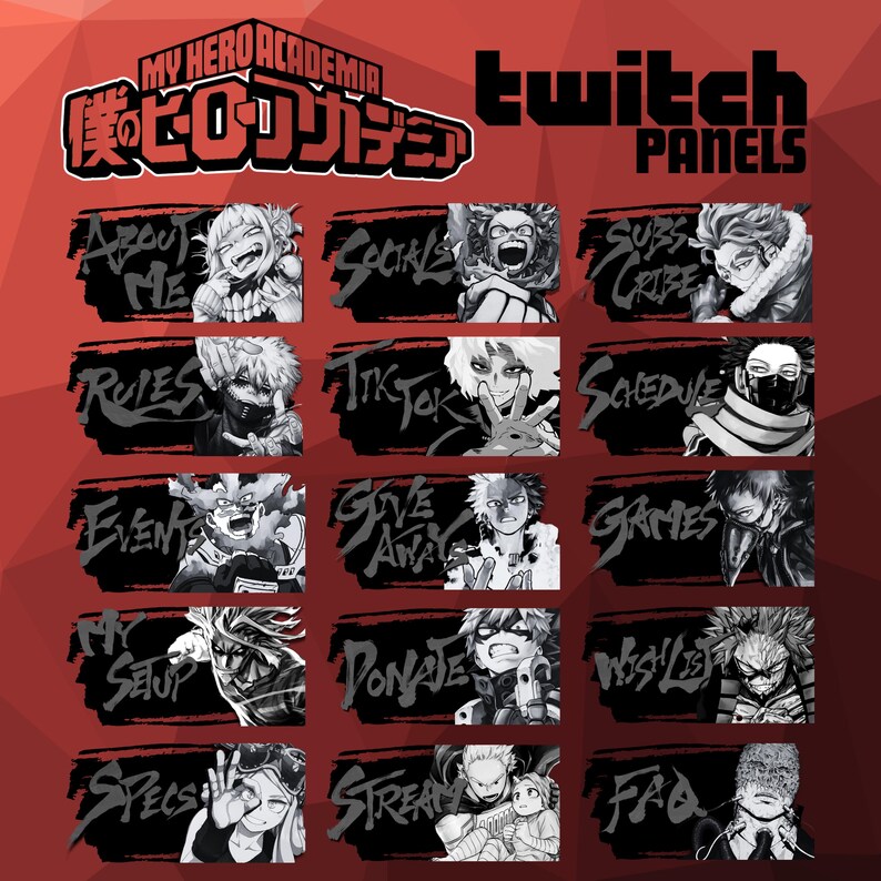 Twitch Panels Anime Inspired My Hero Academia 2 Version Designs 60 ...