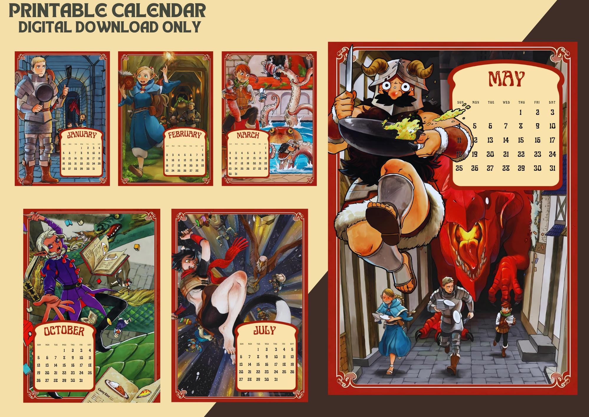 Anime Calendar 2025 Delicious in Dungeon Inspired Digital,printable PDF ...