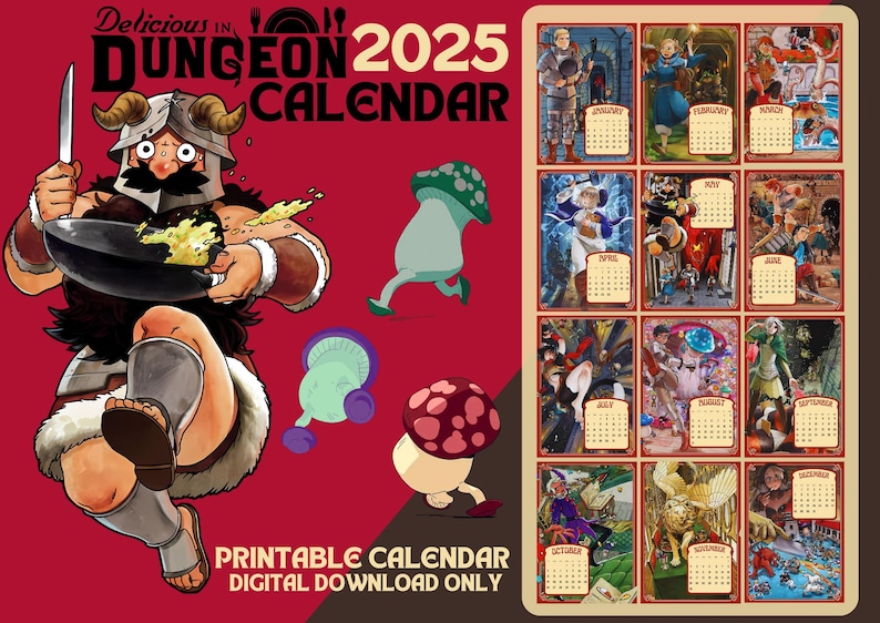 Anime Calendar 2025 Delicious in Dungeon Inspired Digital,printable PDF ...