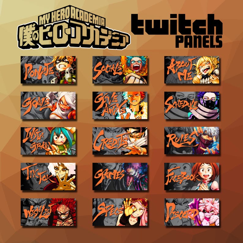 Twitch Panels Anime Inspired My Hero Academia 2 Version Designs 60 ...