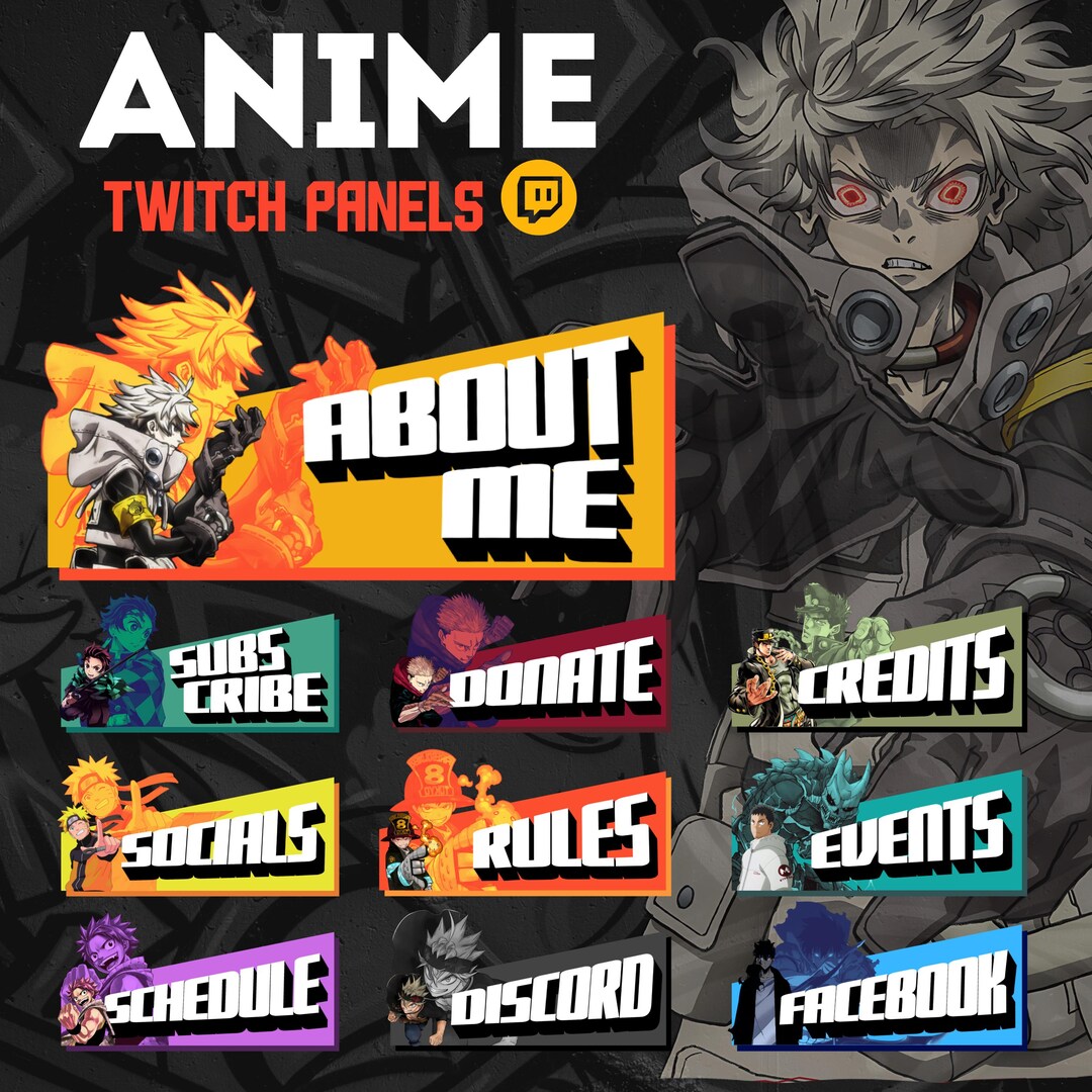 Ultimate Anime Twitch Panels Pack L 3 Epic Style L 72 Transparent Pngs ...