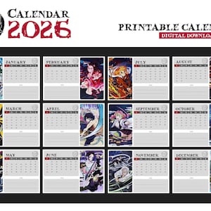 2026 Anime Calendar Demon Slayer V.1 Printable PDF and Editable ...