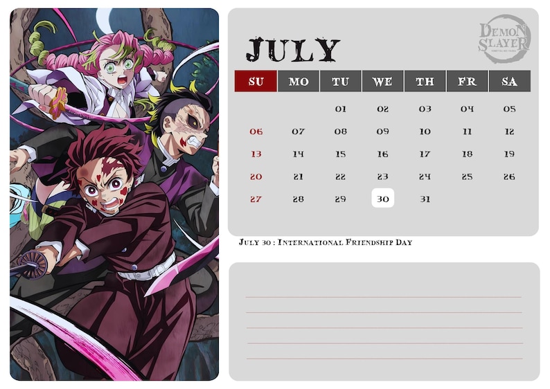 Anime Calendar 2025 DEMON SLAYER Inspired 2 Designs Printable PDF and ...