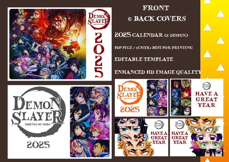 Anime Calendar 2025 DEMON SLAYER Inspired 2 Designs Printable PDF and ...