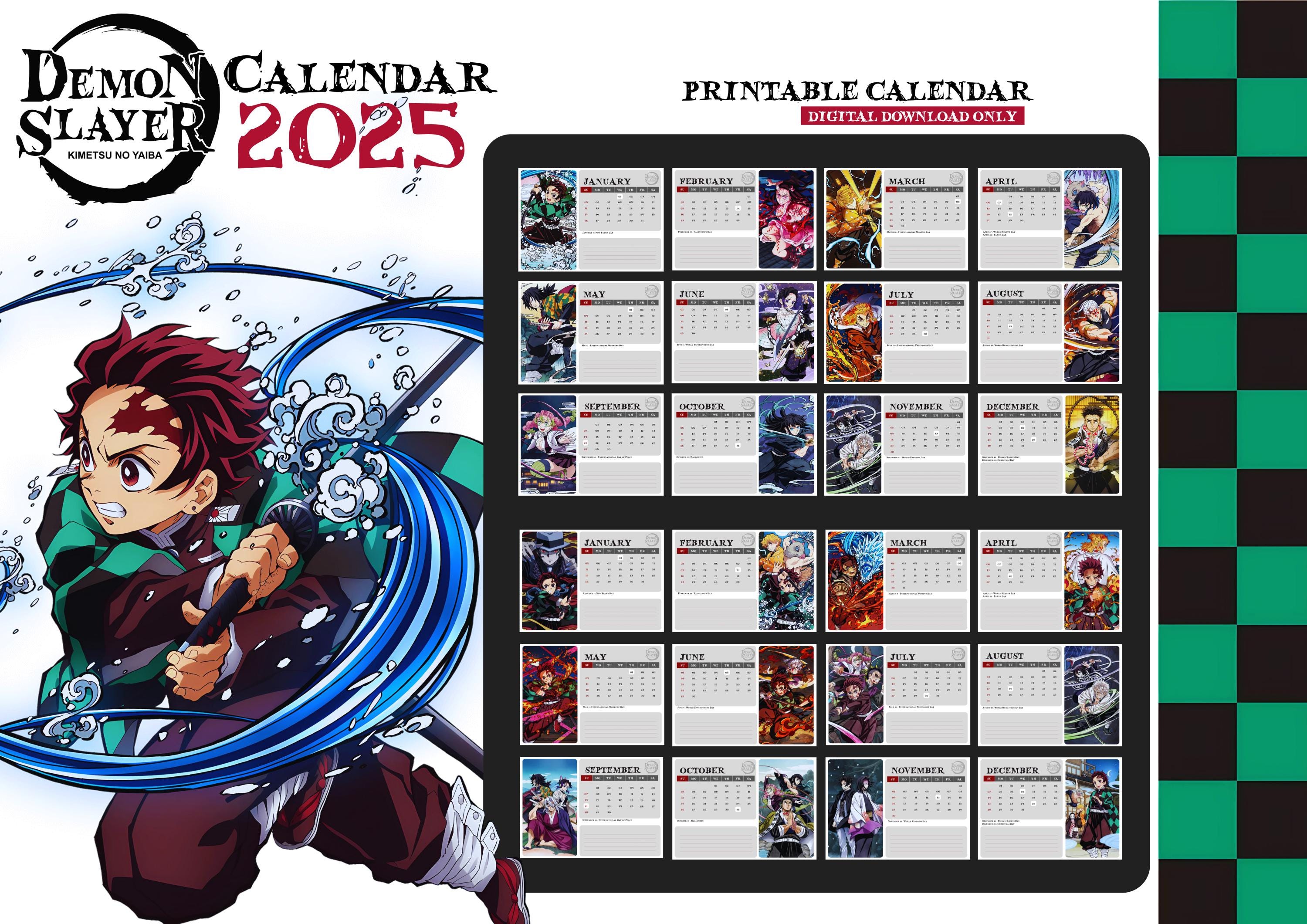 Anime Calendar 2025 DEMON SLAYER Inspired 2 Designs Printable PDF and ...