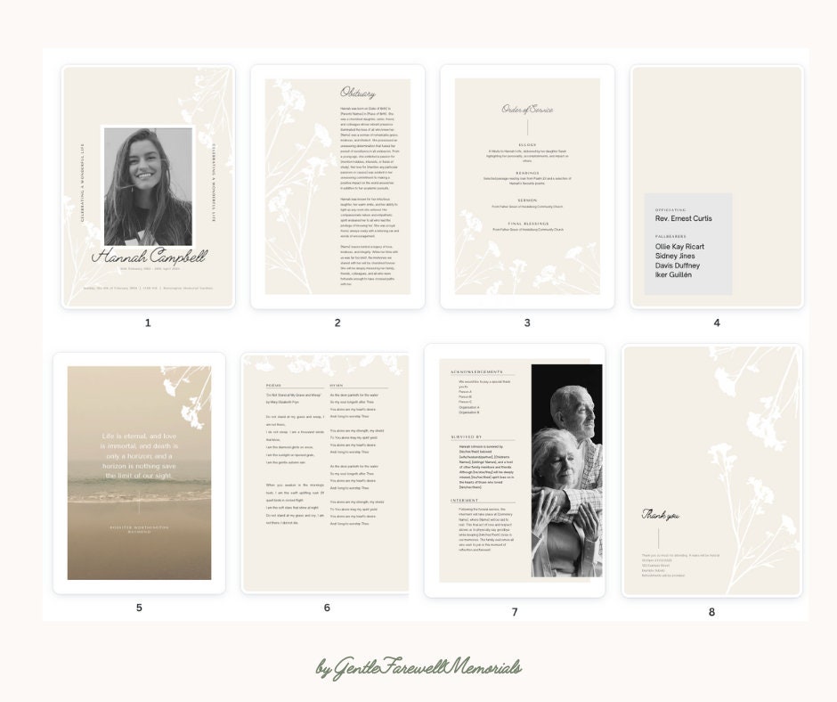 Editable Elegant Memorial Printable Funeral Program Bi-fold CANVA ...