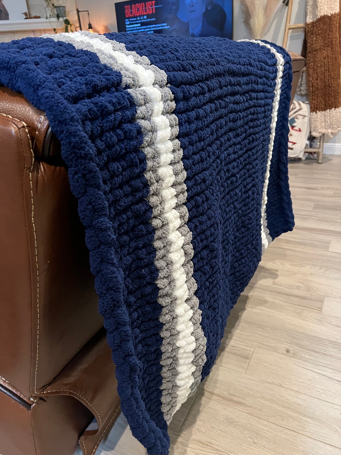 Cowboys, Hand Knit Blanket, Chunky Blanket, Soft and Cozy, Couch Throw ...