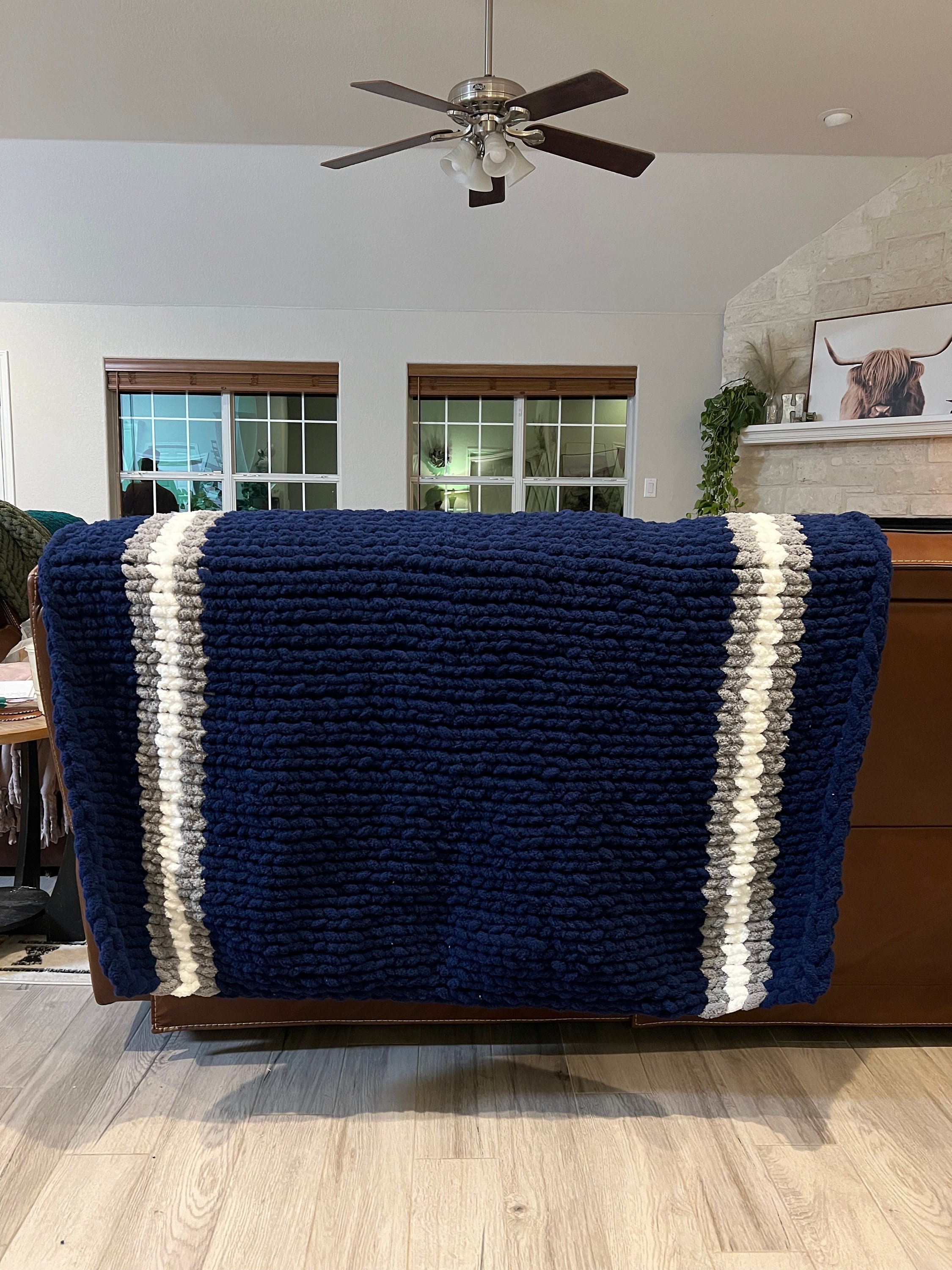 Cowboys, Hand Knit Blanket, Chunky Blanket, Soft and Cozy, Couch Throw ...