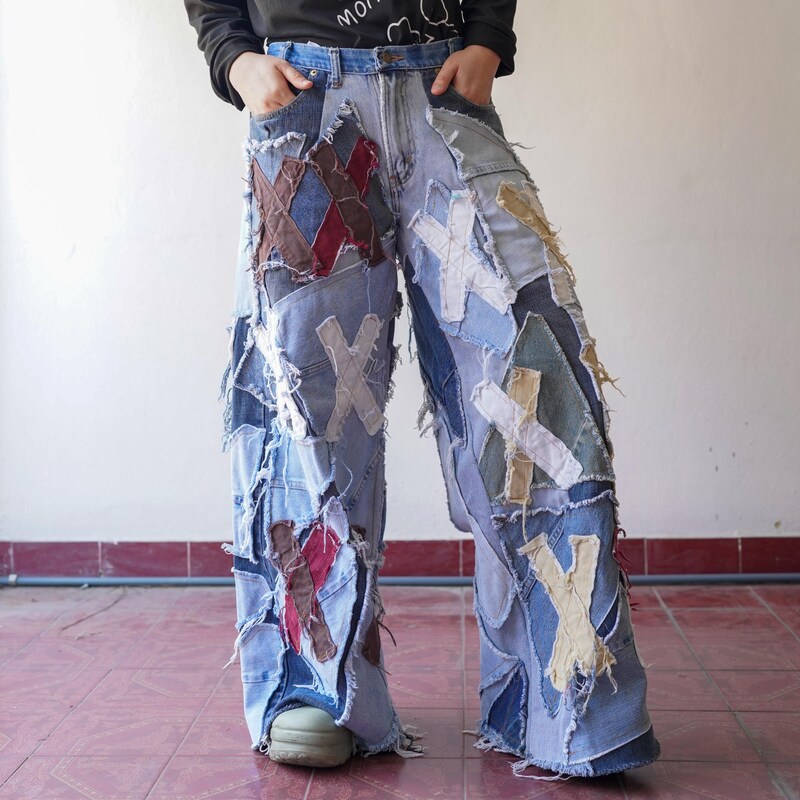 Patchwork Denim Men - Etsy