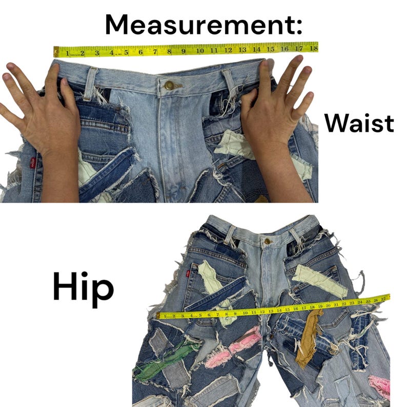 29 Waist, Vintage Upcycled Patchwork Jeans 70s Retro Distressed Denim ...