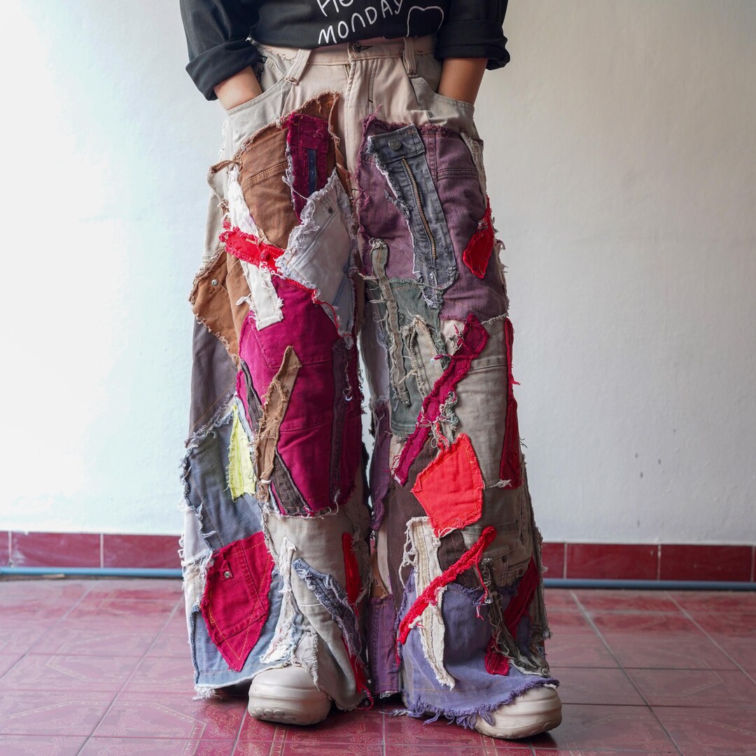 Upcycled Distressed Patch Jeans Handmade Custom Jean Boho Festival Jeans Vintage Patchwork Pants ...