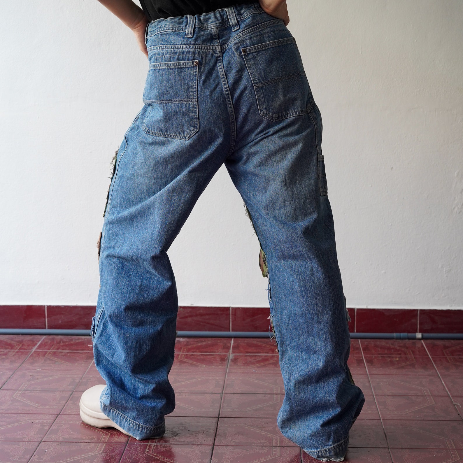 36 Waist, Vintage 1990s Denim Jeans Pants Army Camouflage Patchwork ...