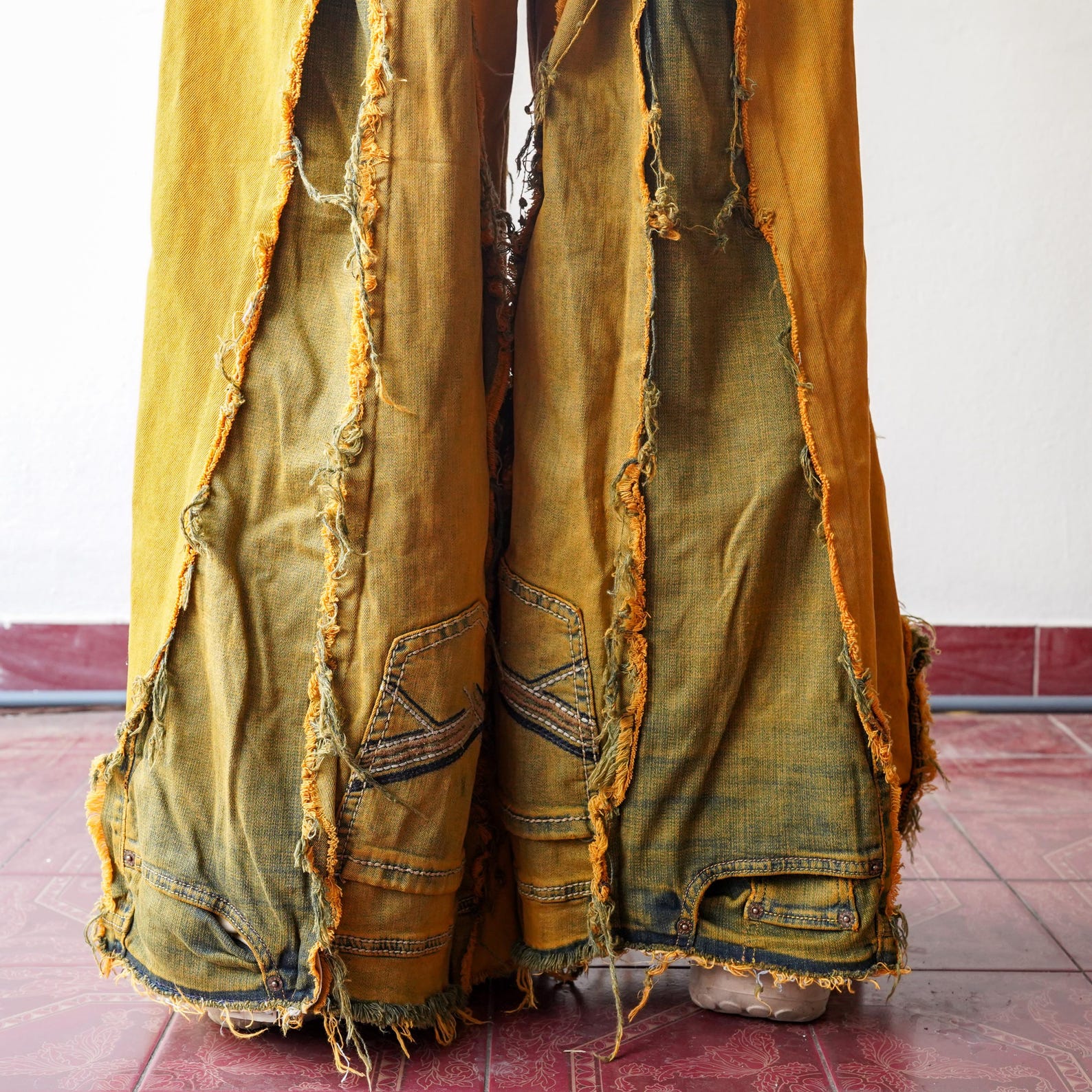 30 Waist, Vintage Upcycled Patchwork Jeans Fringe Denim Patchwork Bell ...