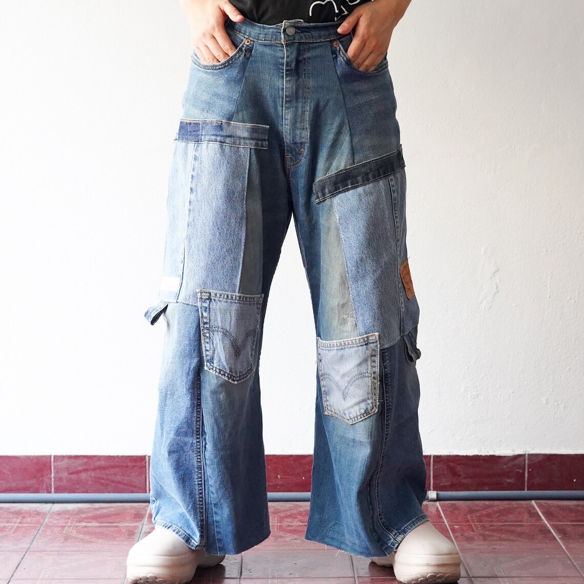 29 Waist, 1990s Vintage Reconstructed Patchwork Jeans, Upcycle Remake ...