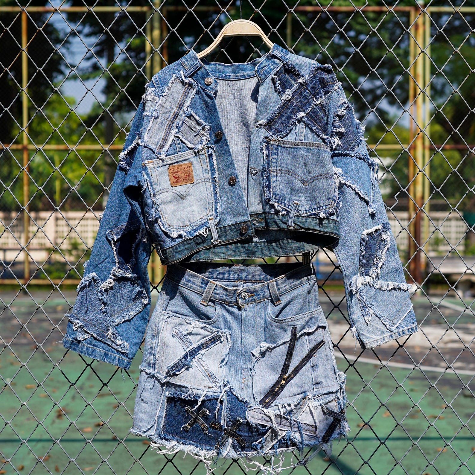 Eco-friendly Patch Denim Set Custom Vintage Denim Reworked Patchwork ...