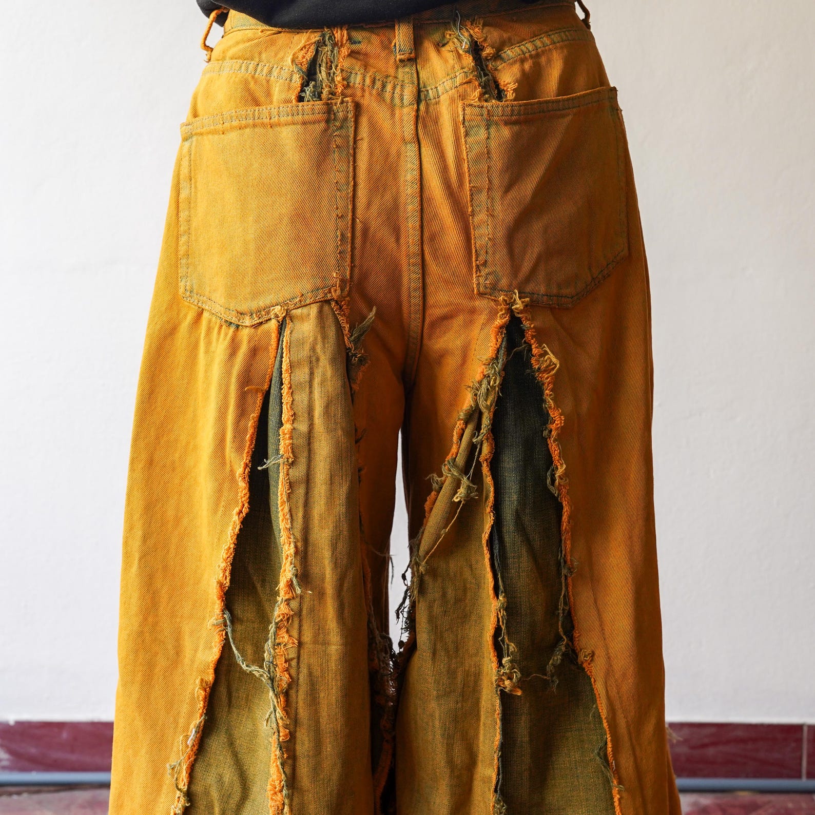 30 Waist, Vintage Upcycled Patchwork Jeans Fringe Denim Patchwork Bell ...