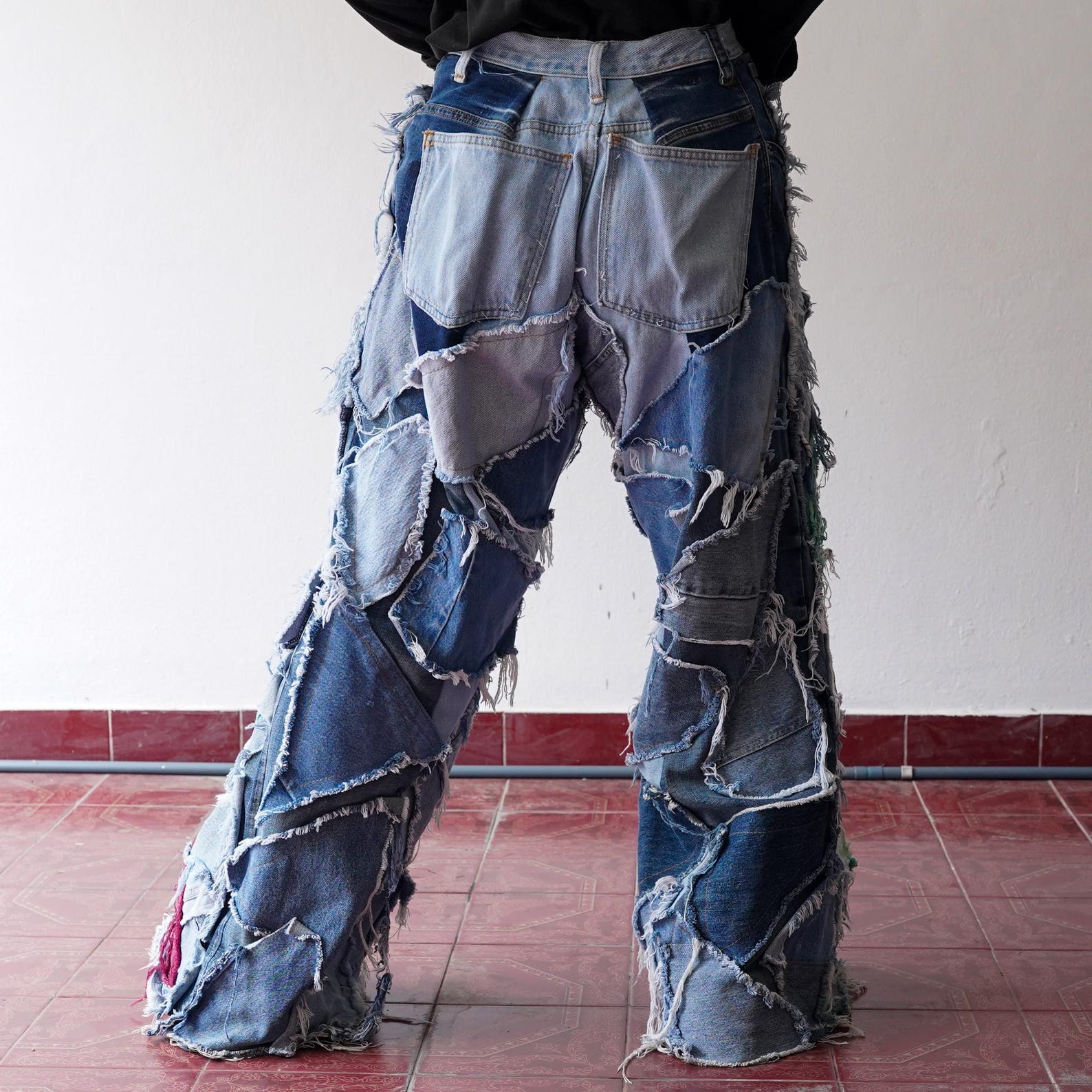 29 Waist, Vintage Upcycled Patchwork Jeans 70s Retro Distressed Denim ...