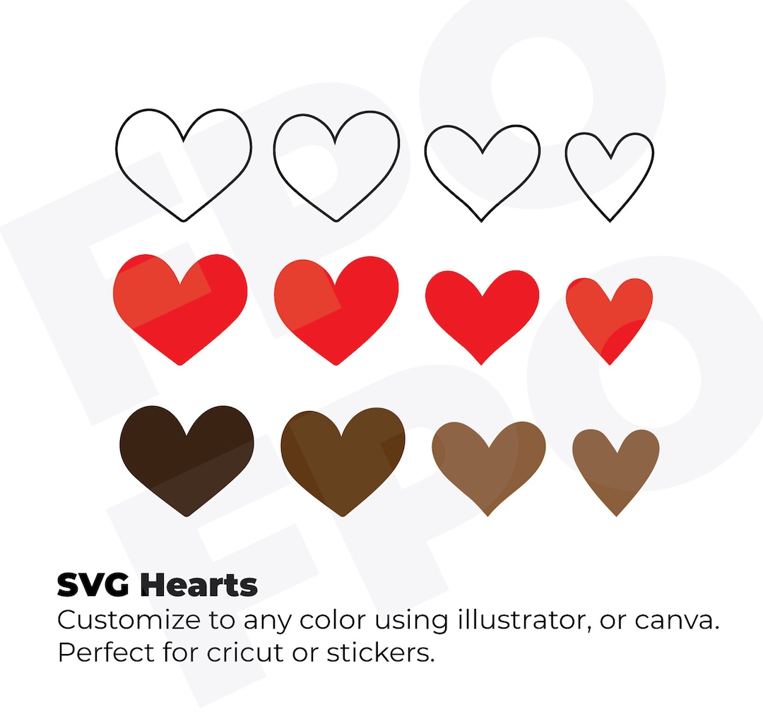 Corazones SVG para editar, canva, cricut, paquete de día de San ...