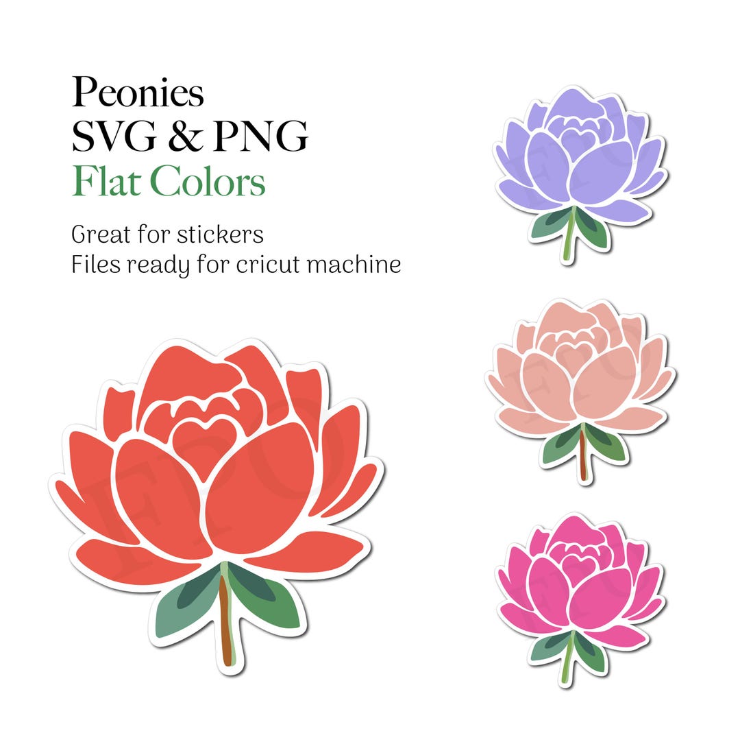 Peonies SVG: Colorful Floral Stickers, Cricut Ready - Etsy