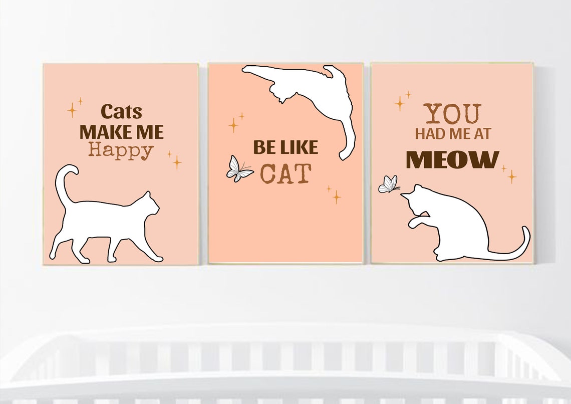 Cat Art Wall Prints , Set of 4 Posters, Pet Wall Art, Cat Wall Prints ...