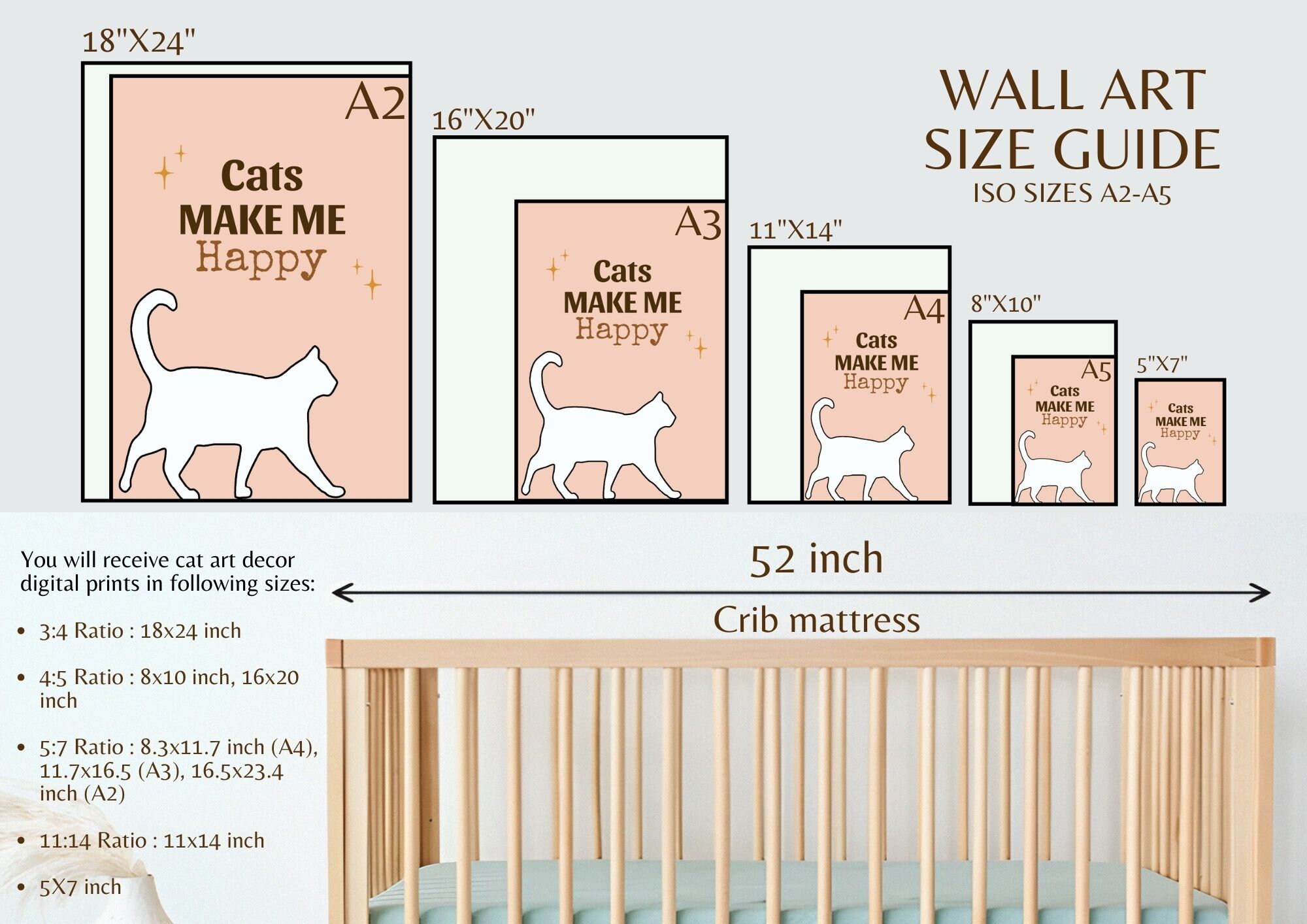 Cat Art Wall Prints , Set of 4 Posters, Pet Wall Art, Cat Wall Prints ...