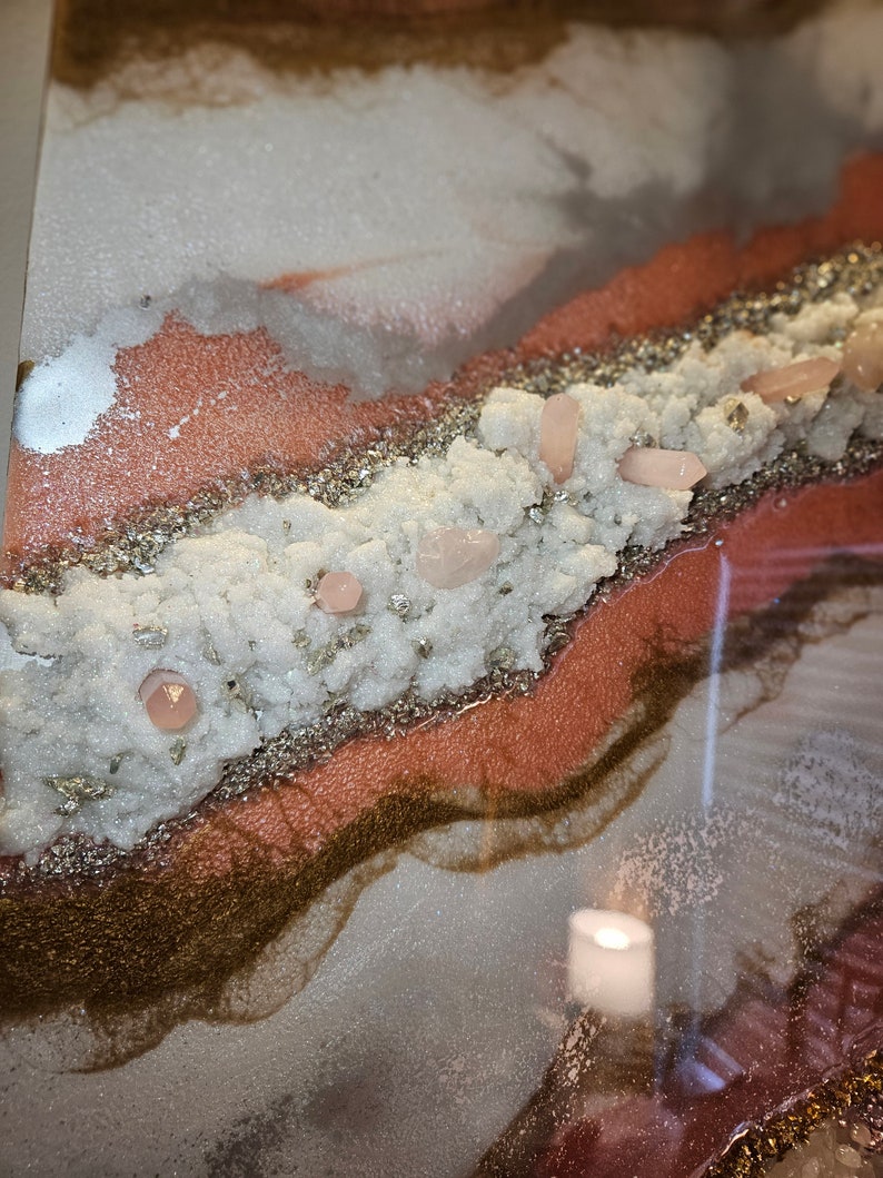 2 12x36 Rose Gold Resin Wall Geode With Quartz Crystal and Rose Quartz ...