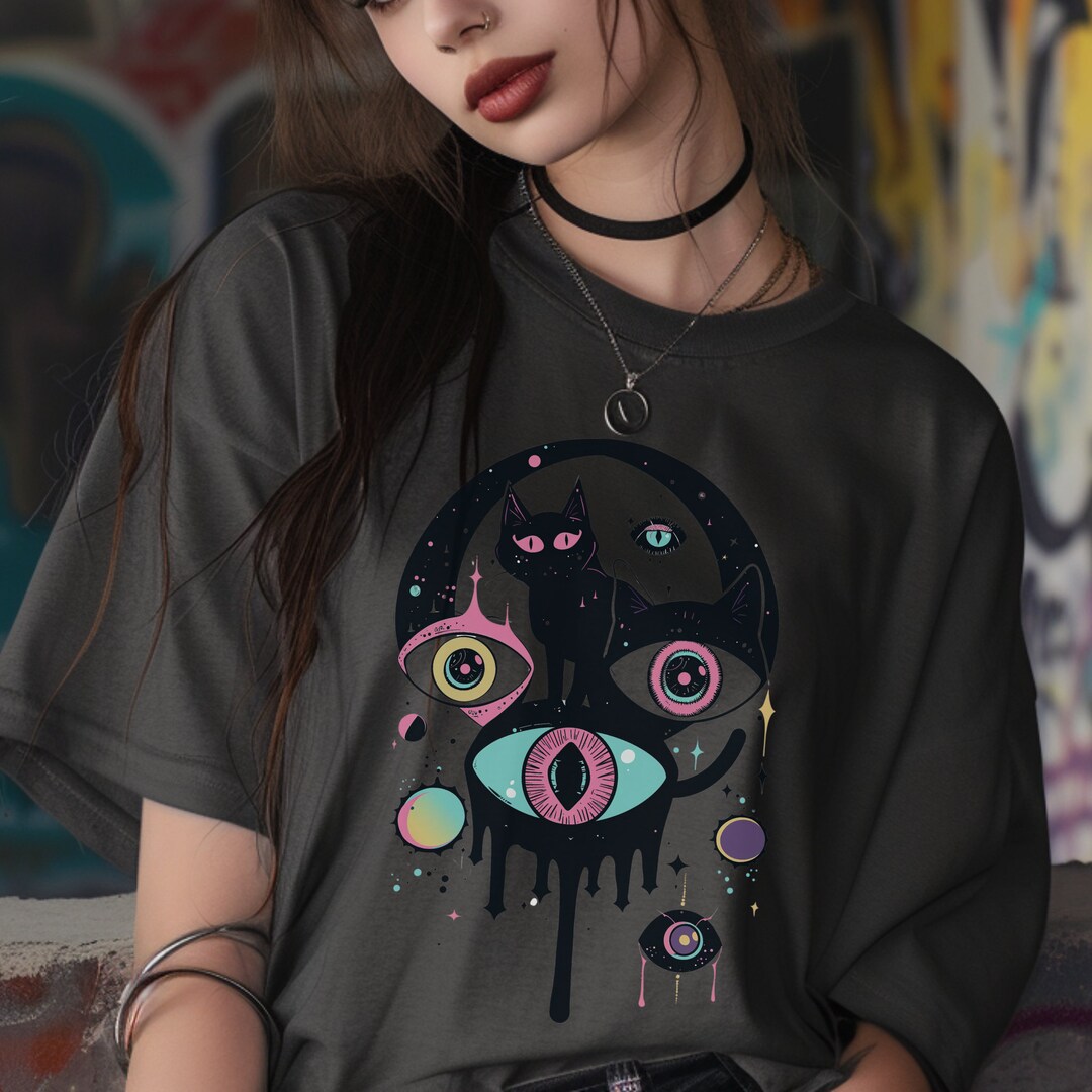 Trippy Cat Shirt, Weirdcore, Weirdcore Clothing, Trad Goth, Clowncore ...