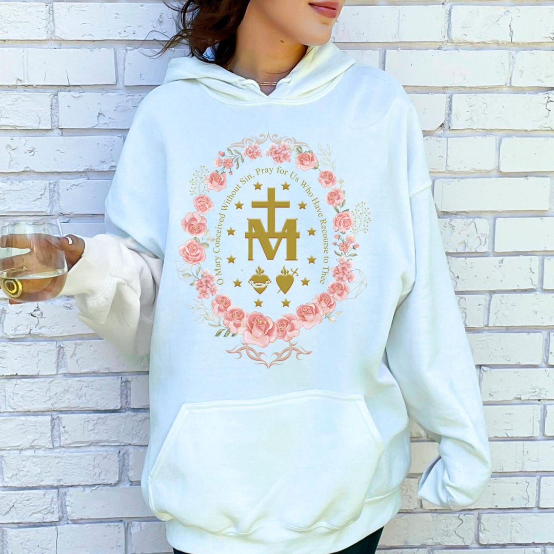 Marian Catholic Hooded Sweatshirt Virgin Mary Sweatshirt Catholic Gifts ...