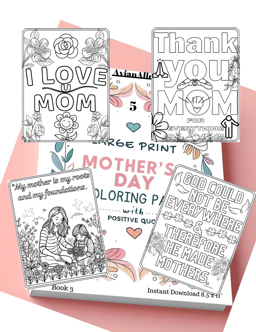 5 Large Print Mother's Day Coloring Pages With Positive Quotes Book 3 ...