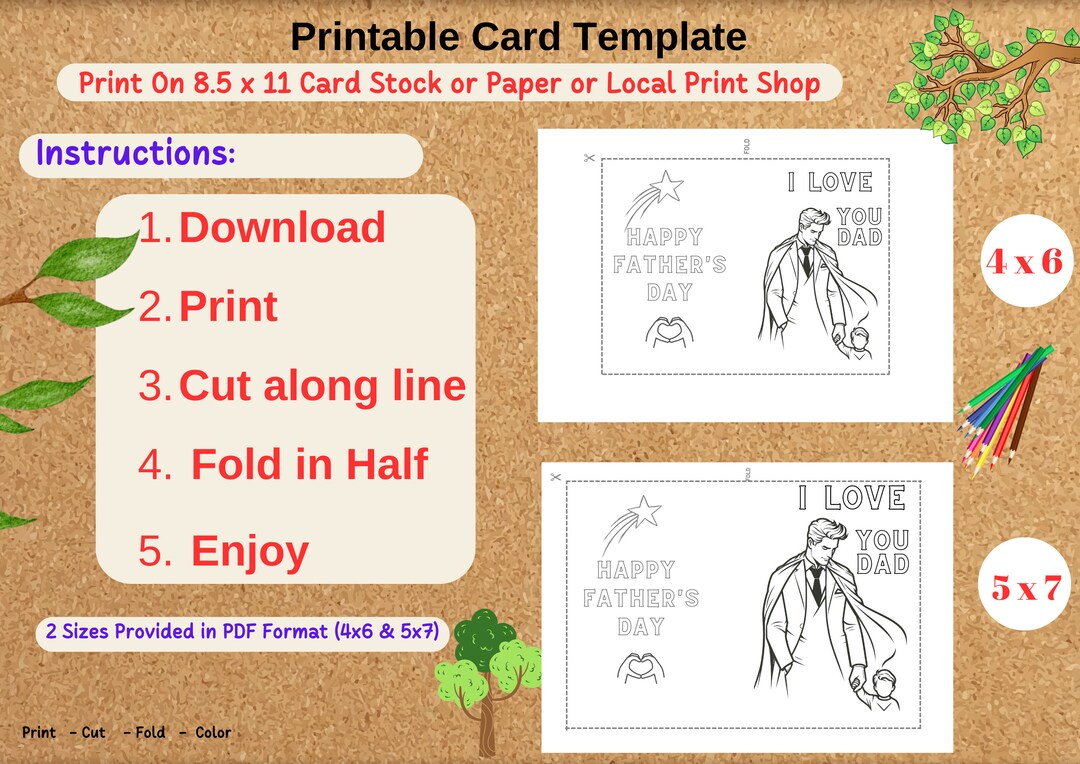 PRINTABLE Fathers Day Card I Love You Dad Coloring Card Instant ...