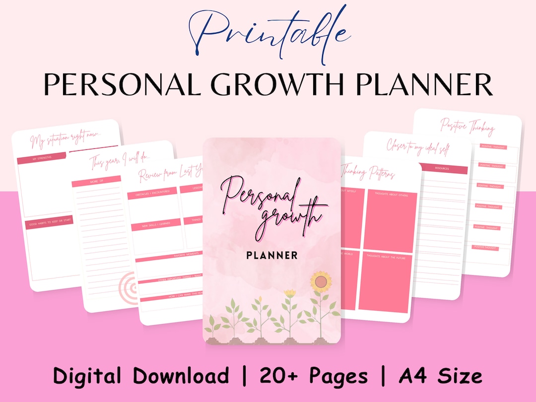 Personal Growth Planner, Printable Self-improvement Journal, Pink ...