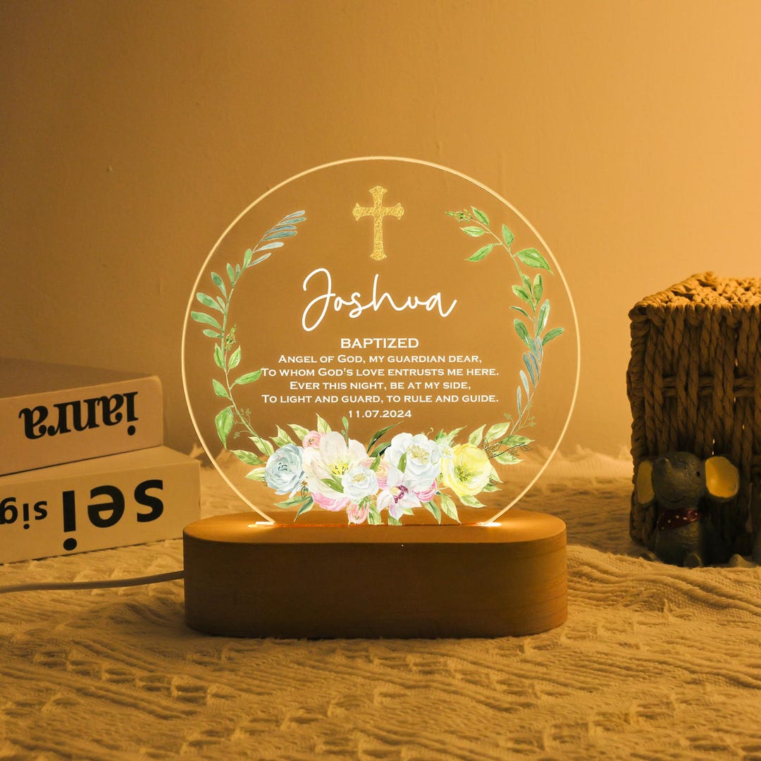 Custom Baby Night Light, Baptism Gift for Newborn, Floral Cross With ...