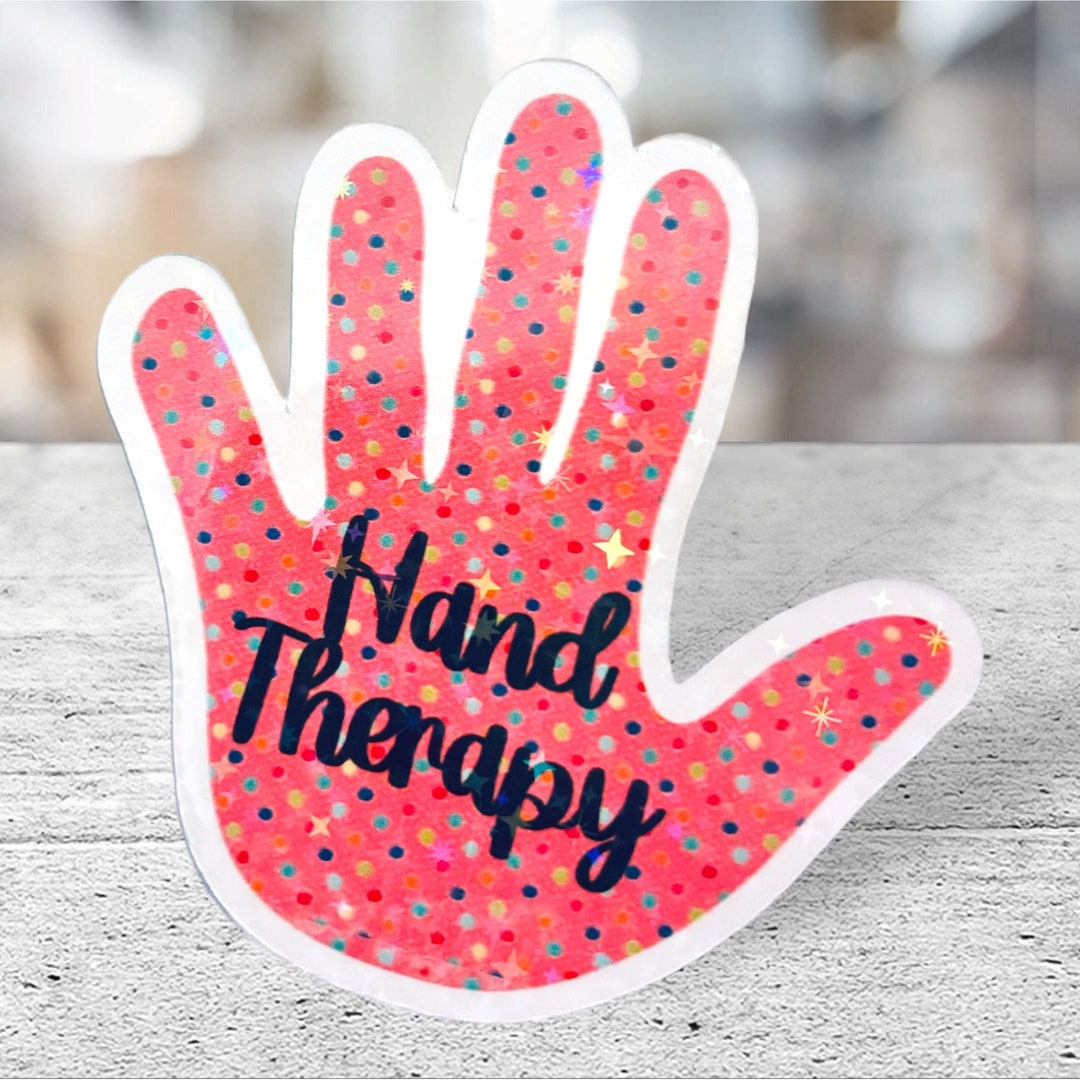 Hand Therapy Sticker. Pink Sparkly With Back Writing. Die Cut Sticker ...