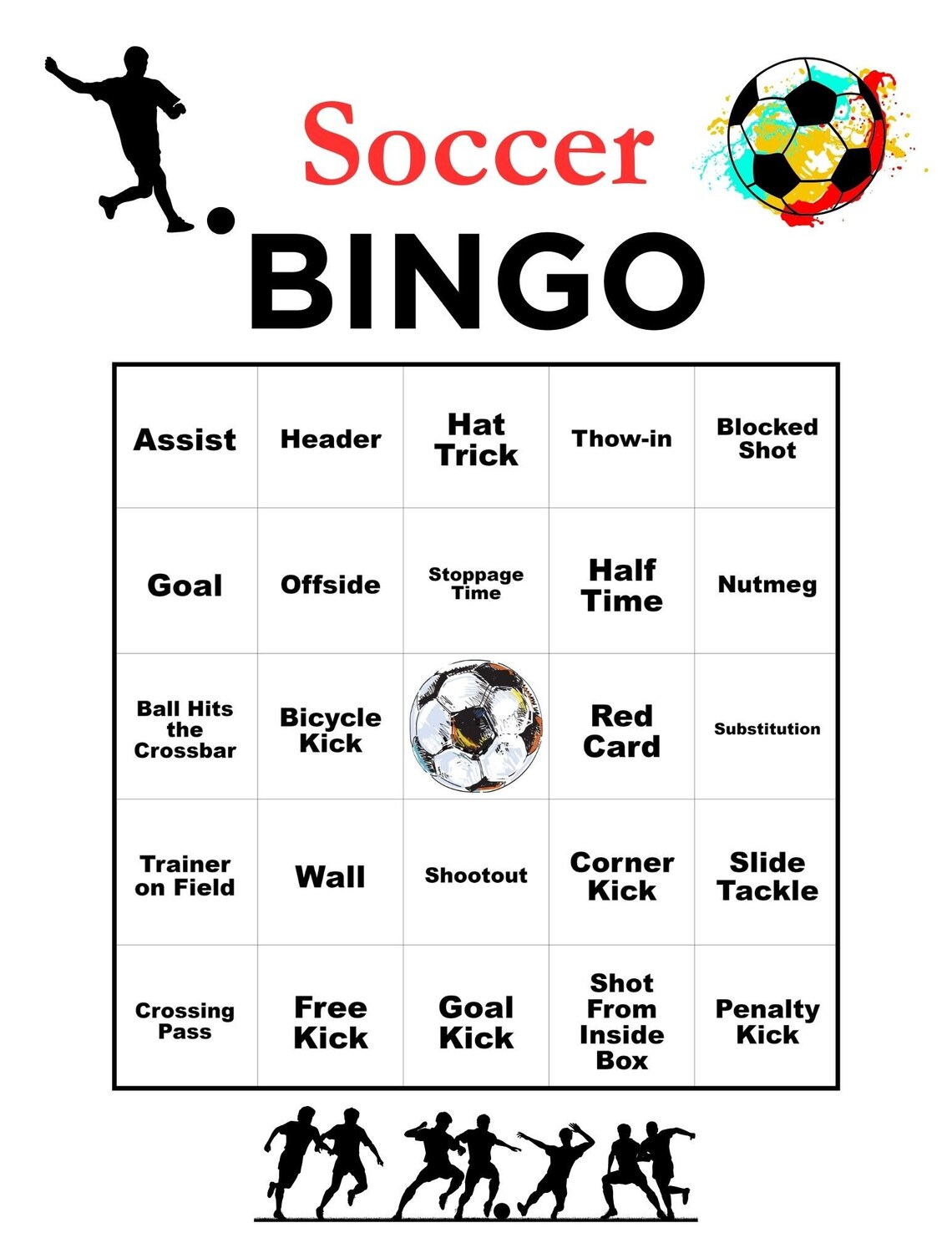 25 Soccer Bingo Cards, Soccer, Family Games, Kids Games, Soccer Watch ...