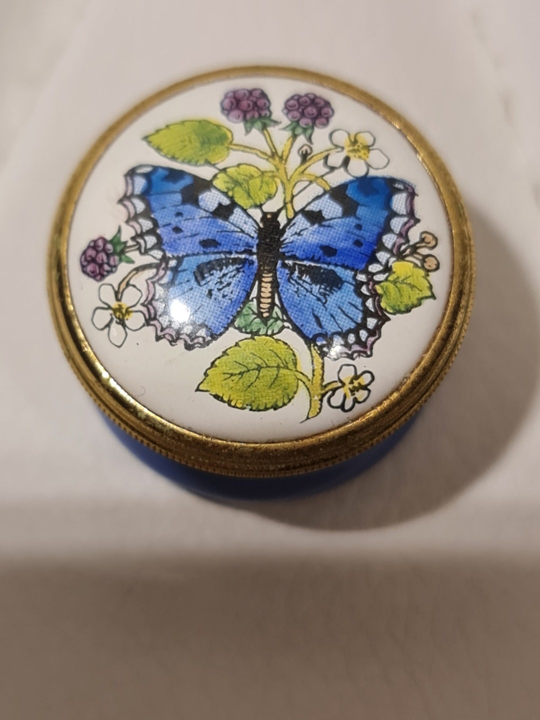 Vintage Halcyon Days Enamel Pill Box 1980s Blue Butterfly - Etsy