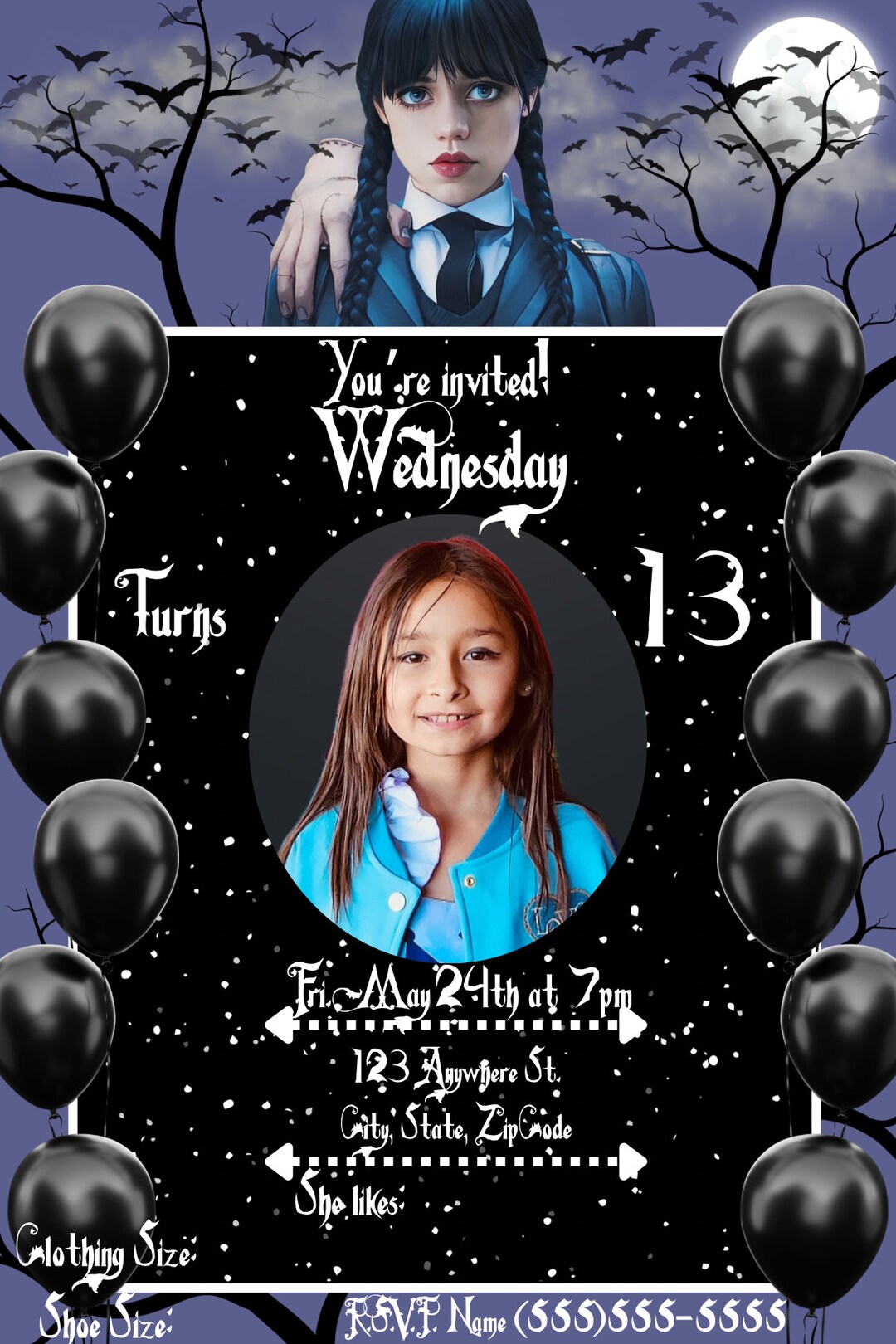Wednesday A Digital Birthday Invitation - Etsy