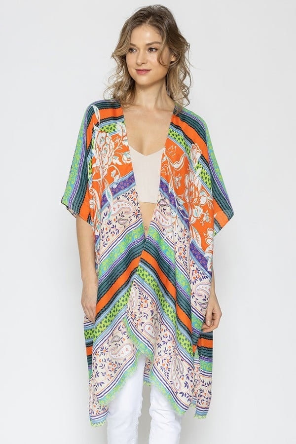 Kimono Cardigan With Bohemian Outfit Blue Ocean Beach Cover up Tie Dye ...