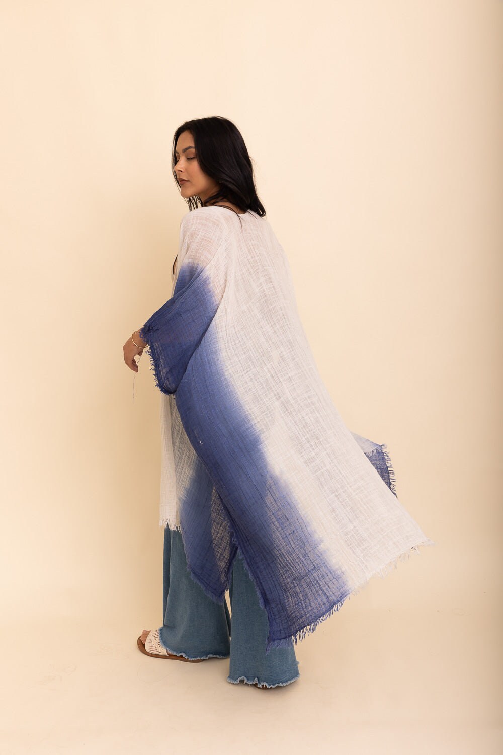 Cotton Sage Green Ombre Kimono Duster, Solid Color Kimonos - Etsy