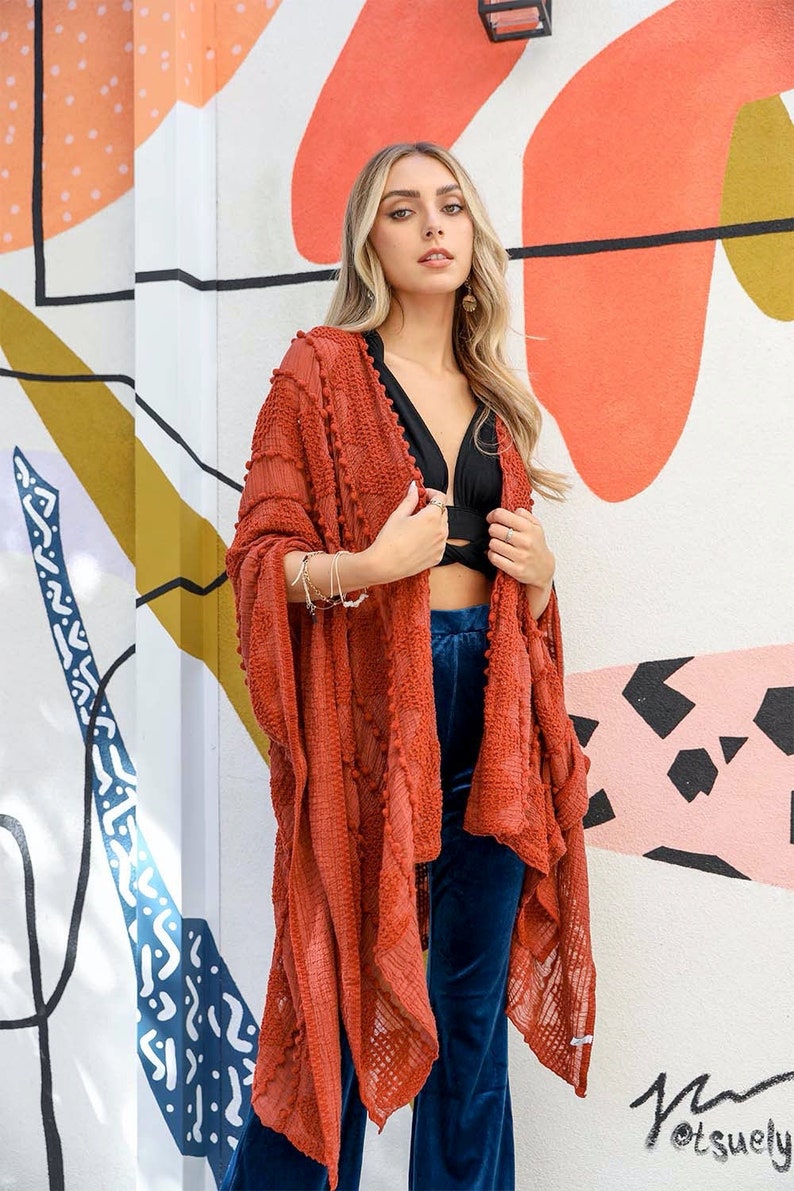 Rust Orange Soft Embroidered Zig Zag Kimono - Etsy