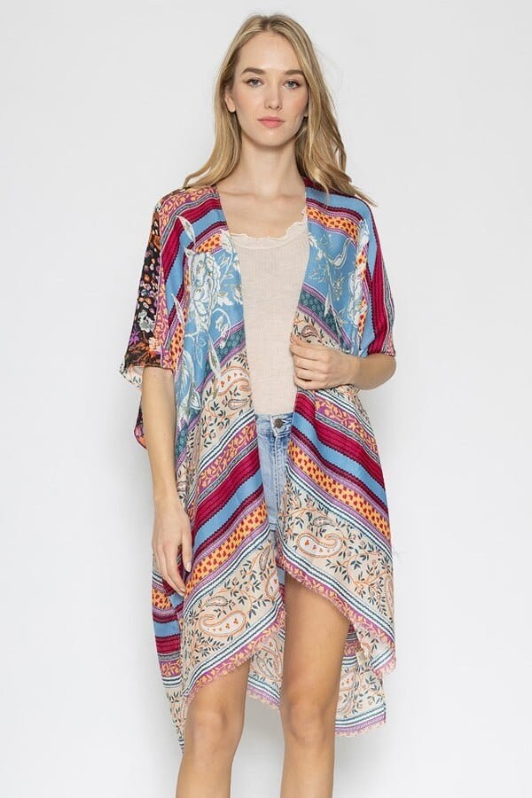 Kimono Cardigan With Bohemian Outfit Blue Ocean Beach Cover up Tie Dye ...