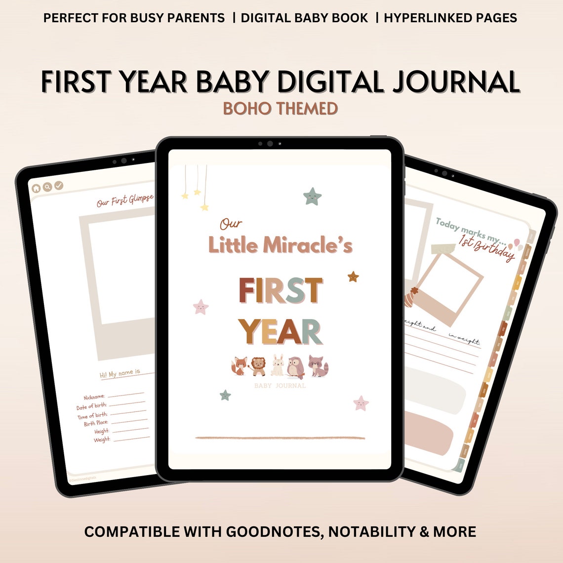 BOHO Digital Baby Book Journal, Baby First Year, Baby Memory Journal ...