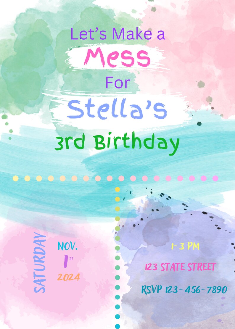 Messy Art Birthday Party Invitation Editable Printable Digital Download ...