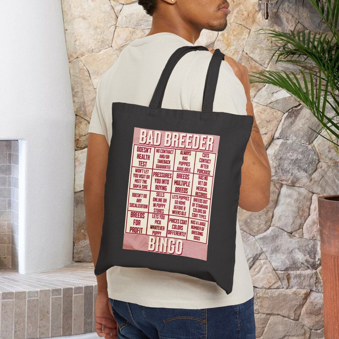 Bad Breeder Bingo Canvas Tote Bag, Ethical Breeding, Anti Puppy Mill ...