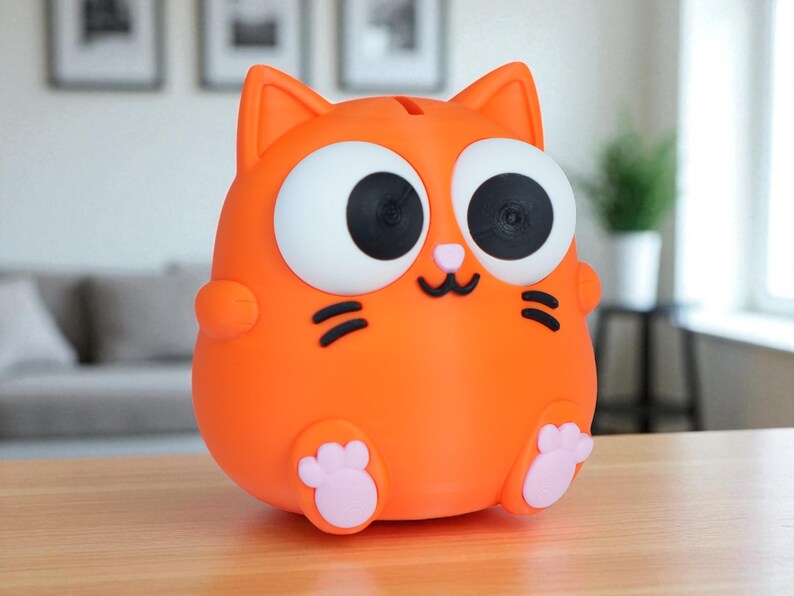 3D Printed Cat Coin Bank – Orange Kawaii Kitty Piggy Bank - Etsy
