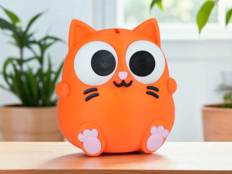3D Printed Cat Coin Bank – Orange Kawaii Kitty Piggy Bank - Etsy