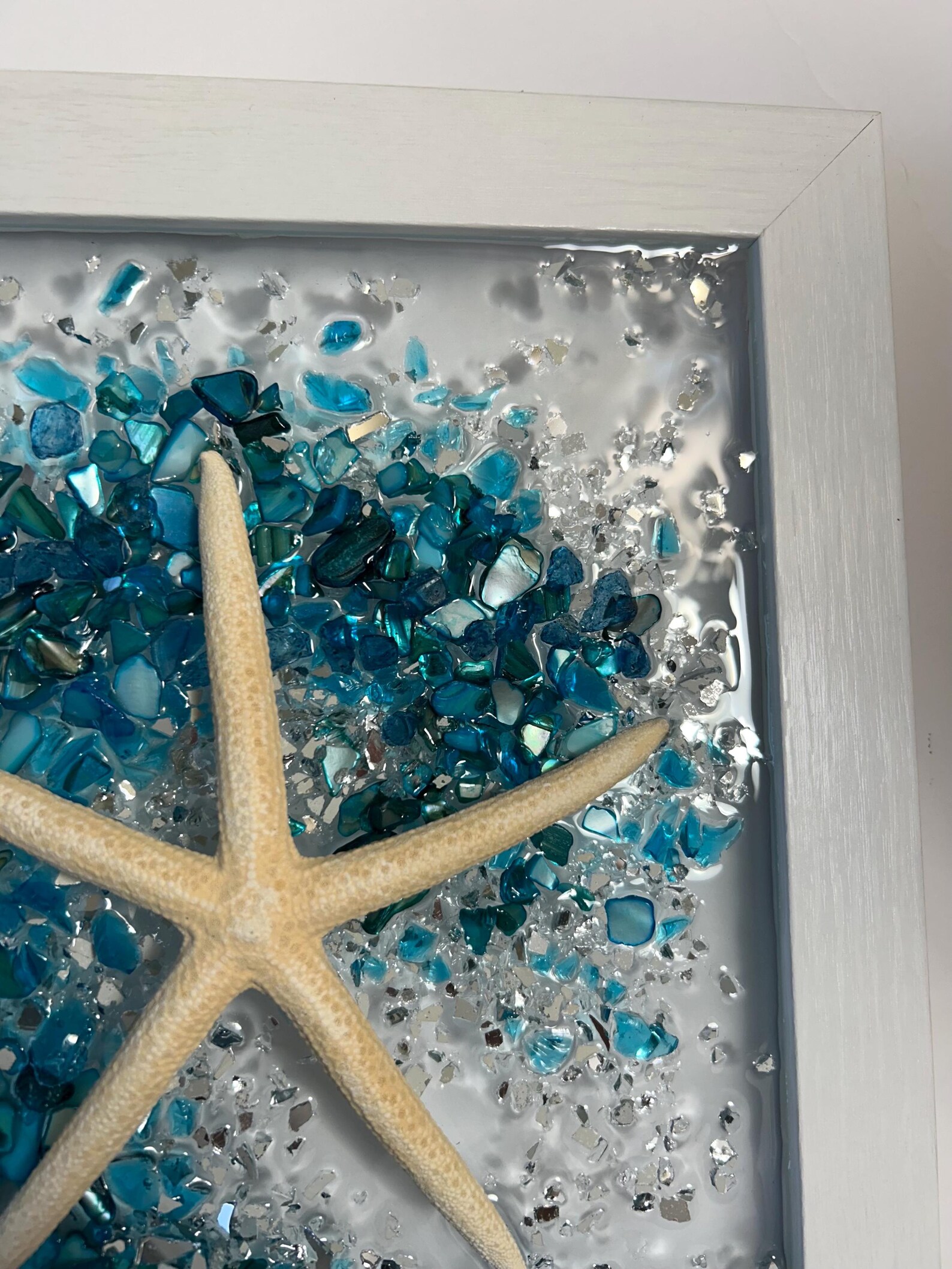 Blue Wave Shell Sea Glass Resin Art/coastal Wave Beach Decor/beach Wall ...