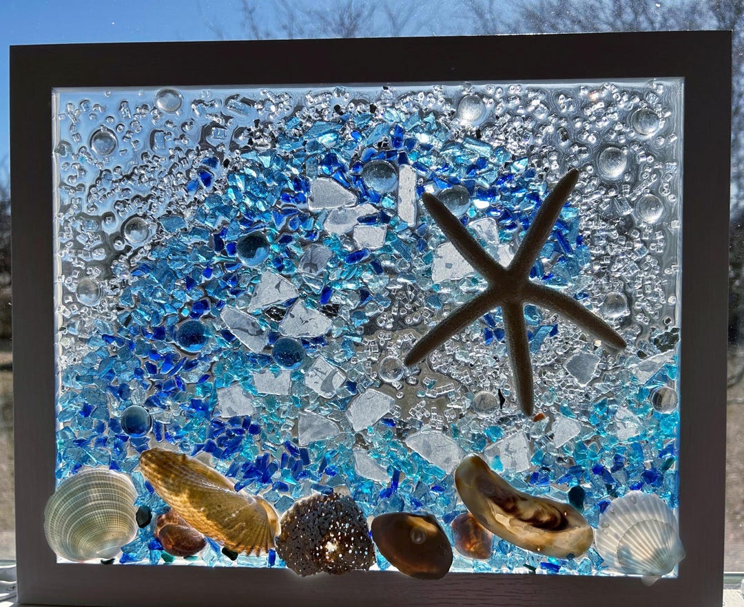 Blue Ocean Wave Seashell Sea Glass Resin Wall Art/wave Beach House ...