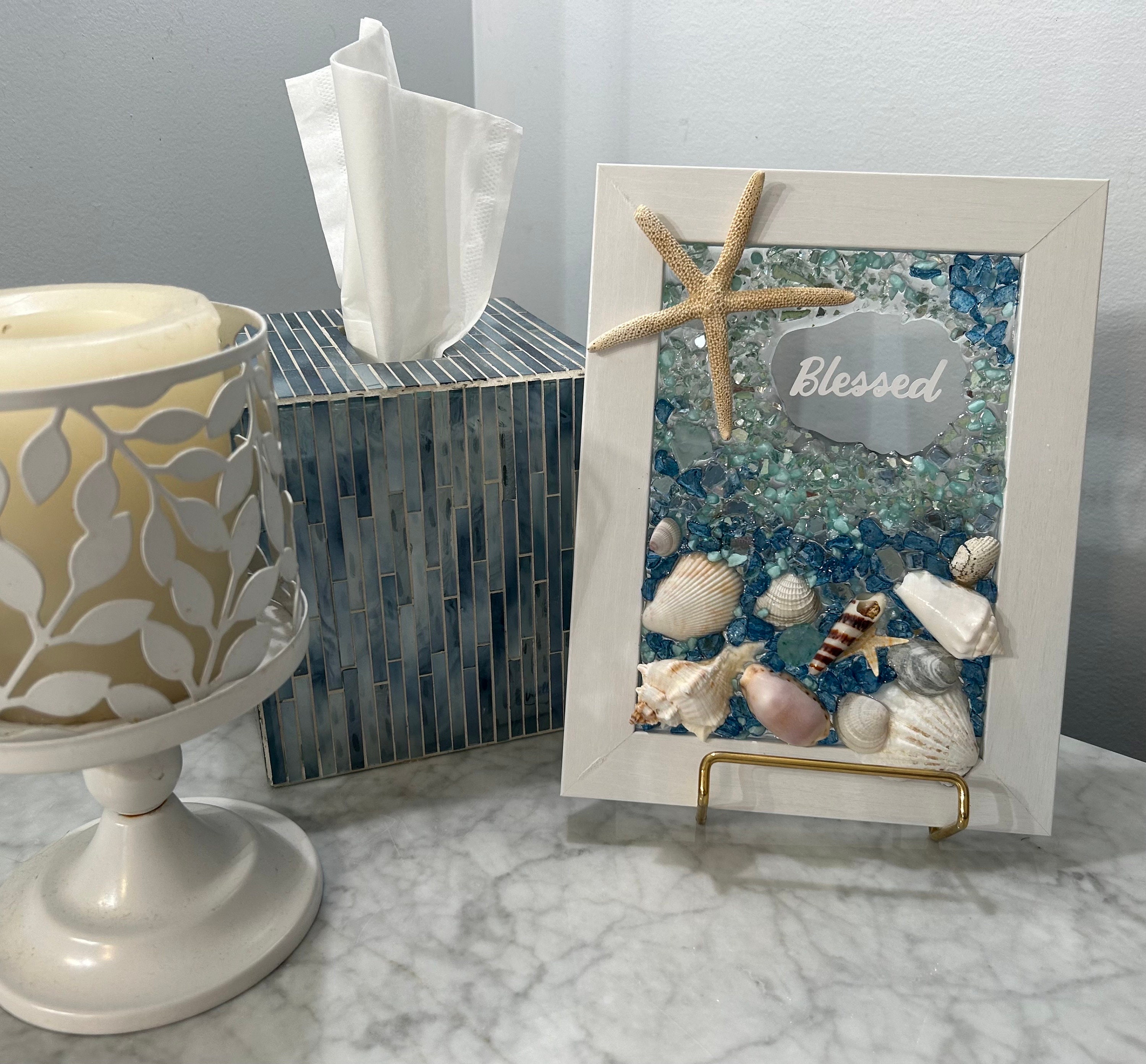 Seashell Resin Art/beach House Decor/blessed Coastal Decor/sea Glass ...