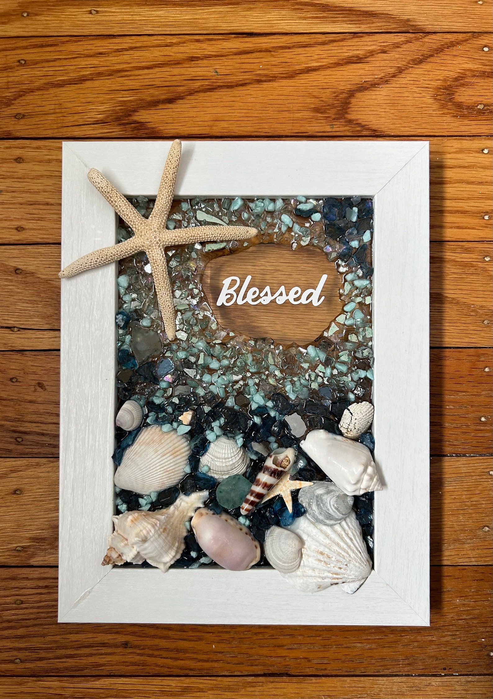 Seashell Resin Art/beach House Decor/blessed Coastal Decor/sea Glass ...